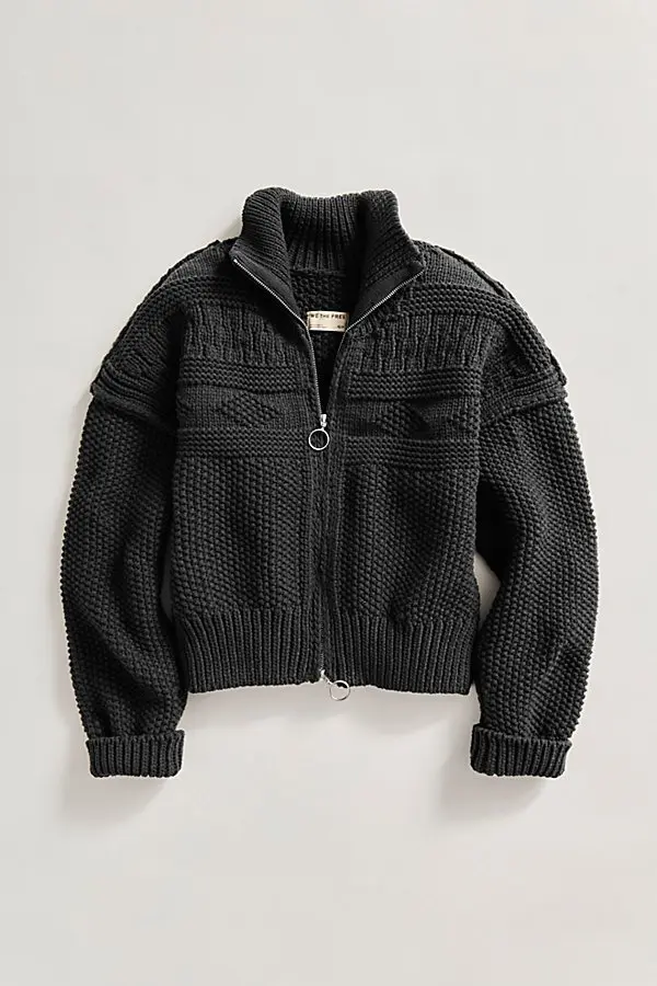We The Free Chunky Knit Zip-up Cardigan - Ashes