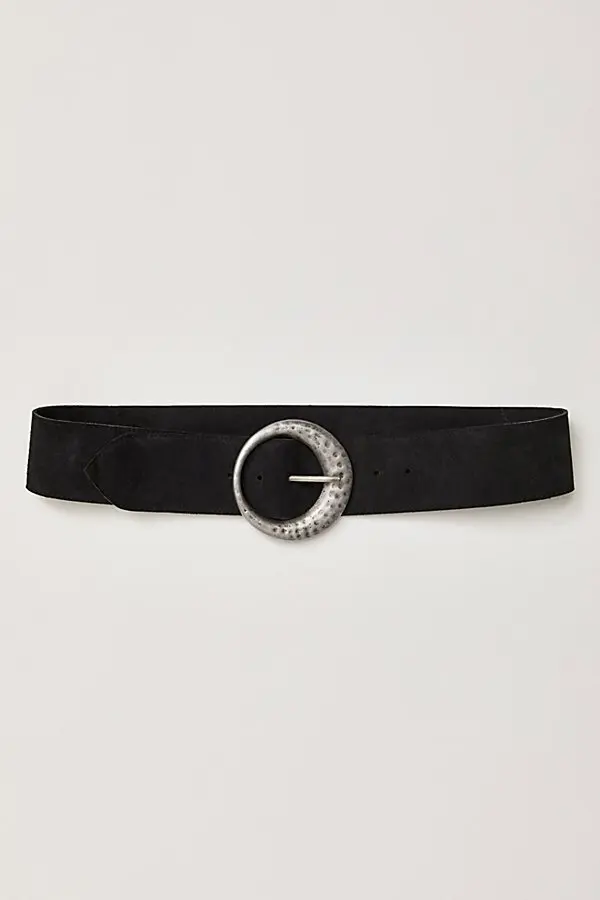 Free People Suede Hip Belt With Hammered Metal Buckle - Black