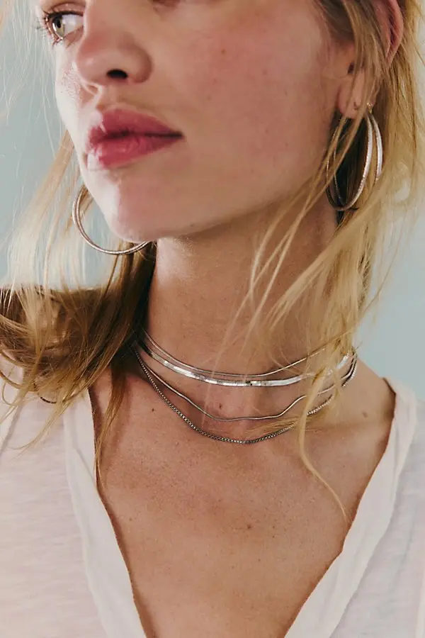 FP COLLECTION Layered Choker Necklace - Silver