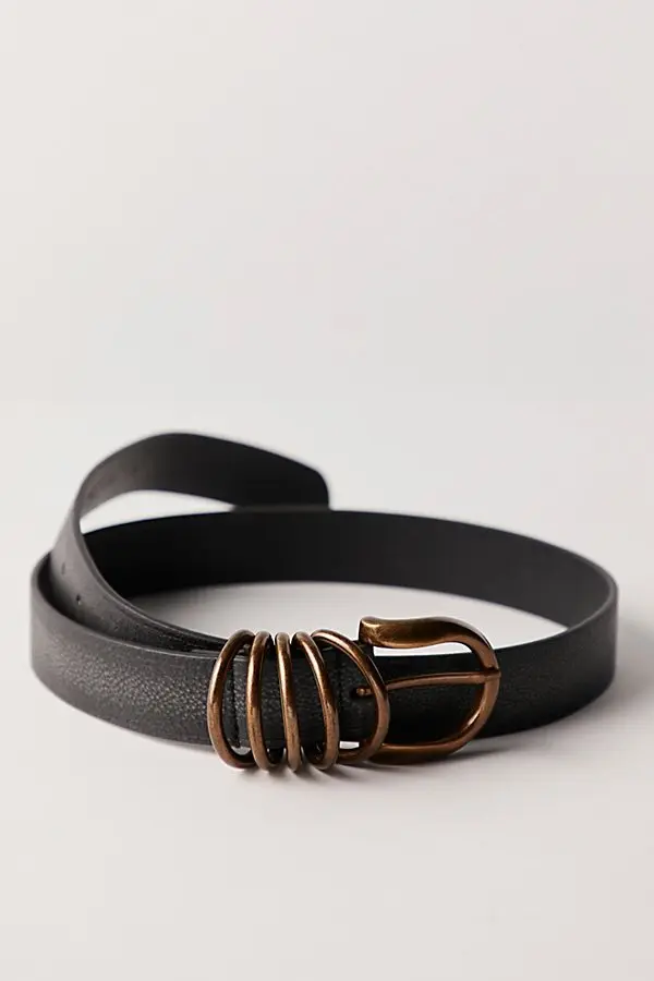 FP COLLECTION Leather Belt With Gold Hardware - Black/silver Combo