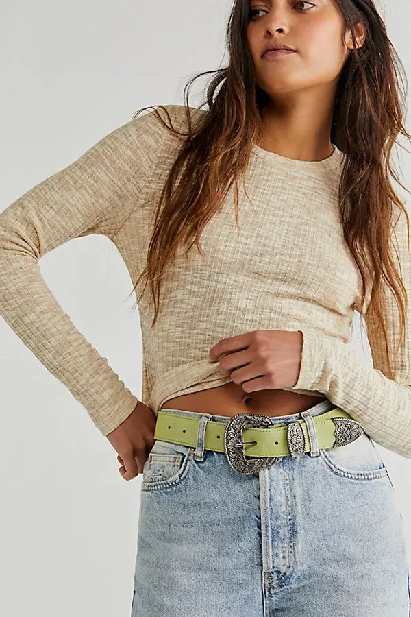 Free People Suede Western Belt With Ornate Buckle - Olive