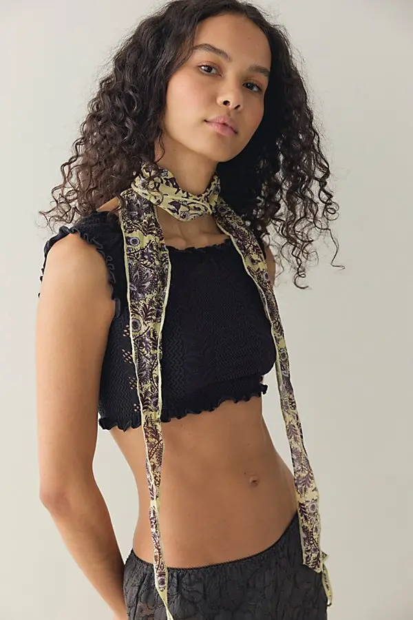 FP COLLECTION Tilly Skinny Silk Convertible Scarf In Floral Print - Multicolor