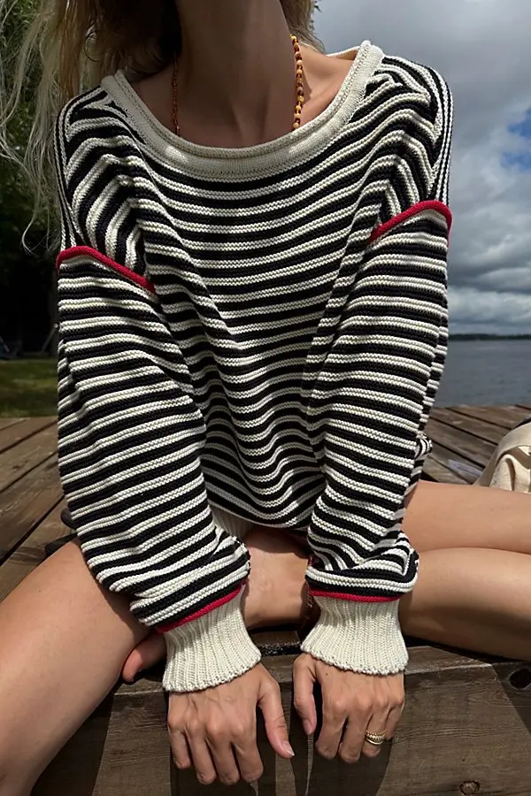 We The Free Asher Striped Pullover - Black Combo