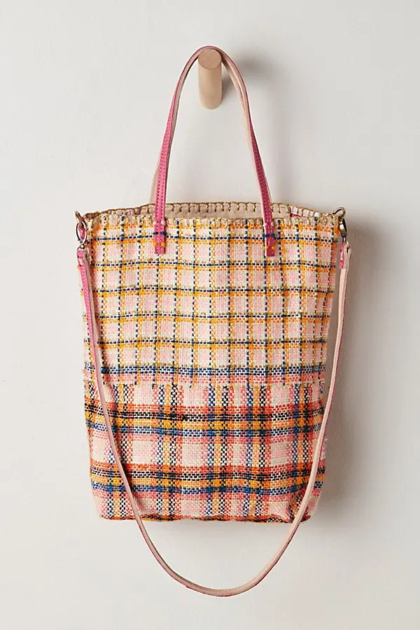 Free People Enshalla Check Woven Tote Bag