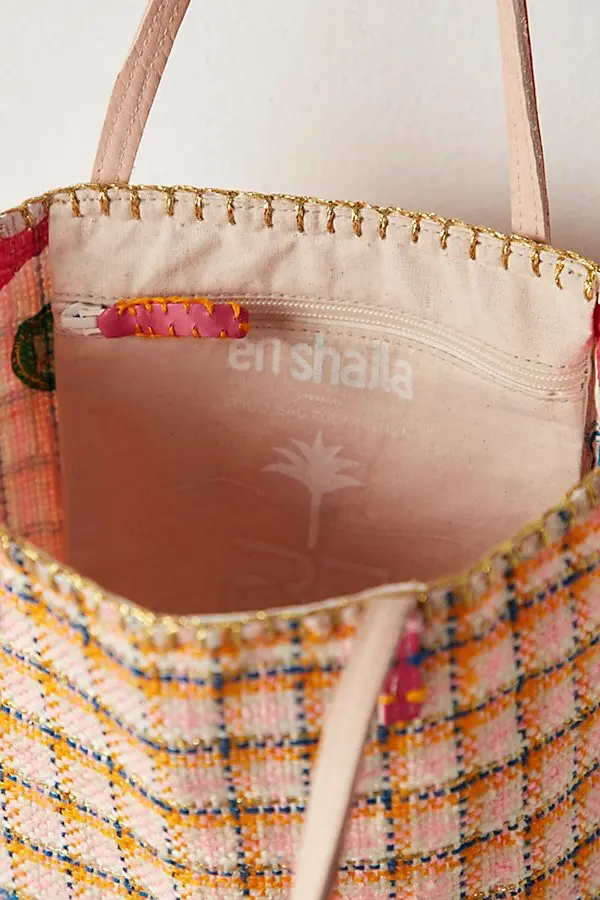 Free People Enshalla Check Woven Tote Bag