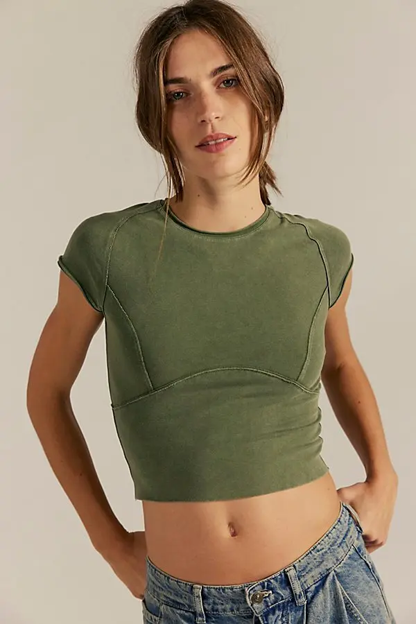 We The Free Protagonist Cropped Cap Sleeve Tee - Rustic Basil