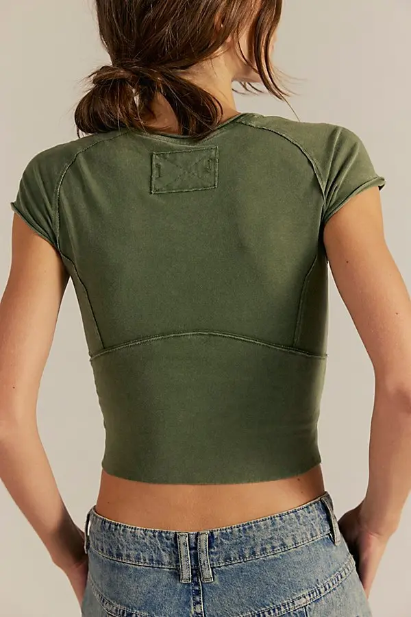 We The Free Protagonist Cropped Cap Sleeve Tee - Rustic Basil