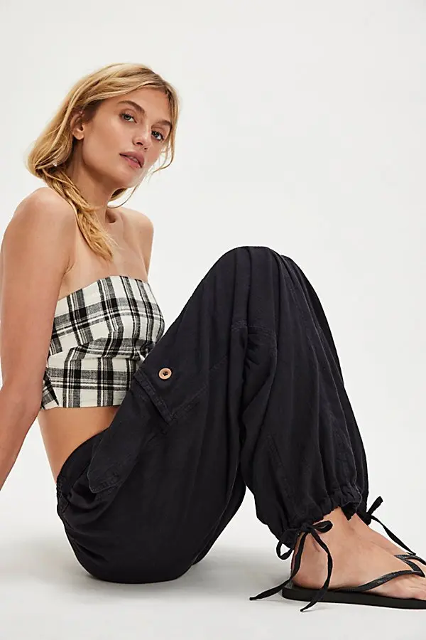 Free People Costa Linen Solid Pants - Black