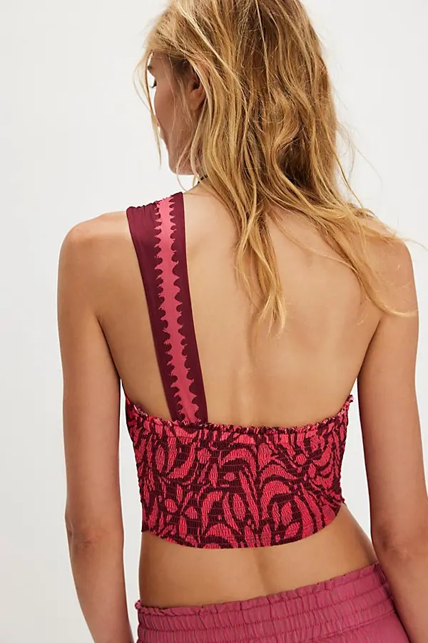 Free People One Shoulder Striped Mesh Top - Camelia Combo