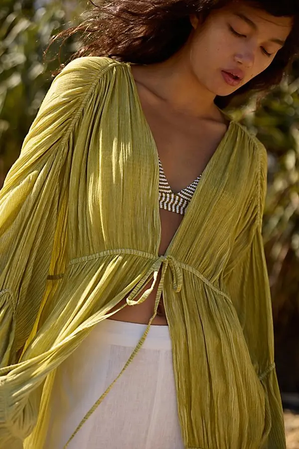 Free People Juliet Sheer Tie-front Duster Top - Lime