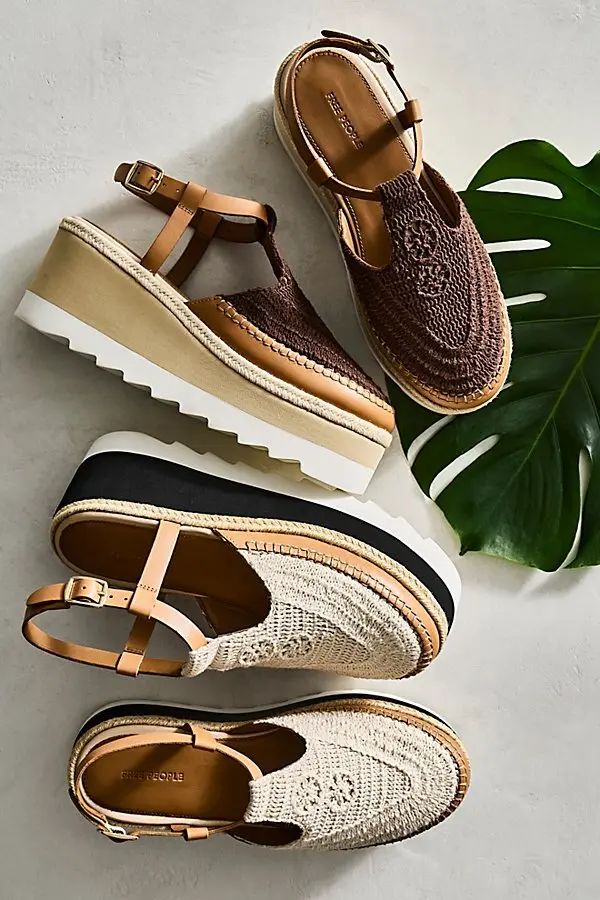 FP COLLECTION Espadrille Platform Wedges - Vachetta