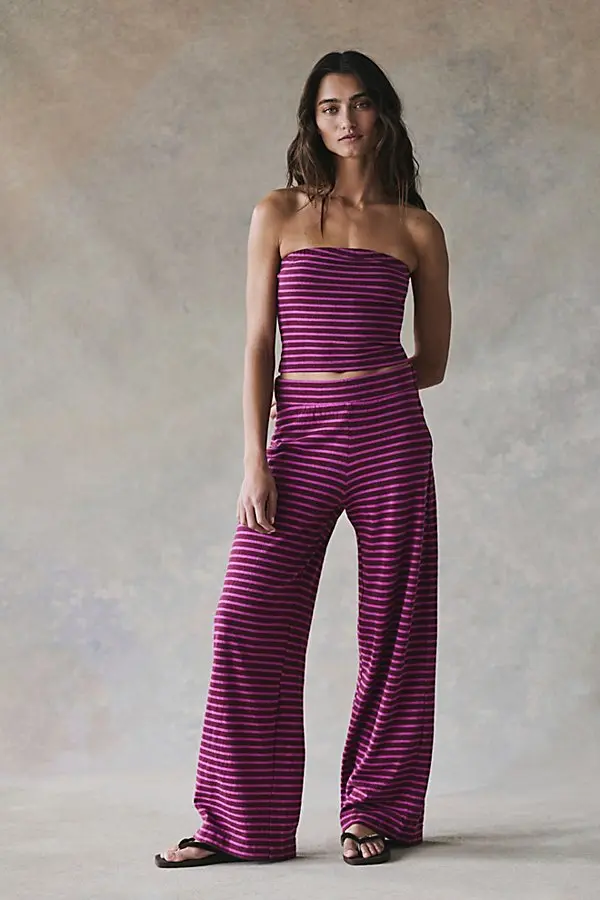 Free People Striped Tube Top And Wide-leg Pants Set - Cactus Combo