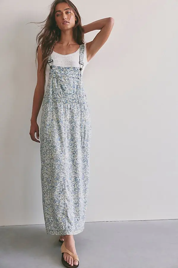 Free People Hanson Apron Midi Dress - Chambray Combo