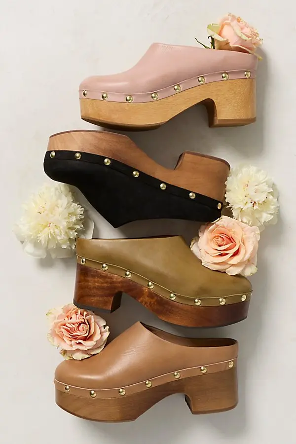 FP COLLECTION Calli Clogs With Wood Platform And Stud Details - Blush
