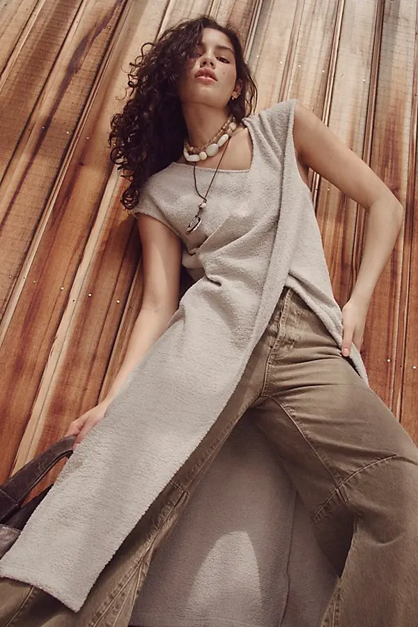 Free People Crossroads Sleeveless Draped Pullover - Grey Fern