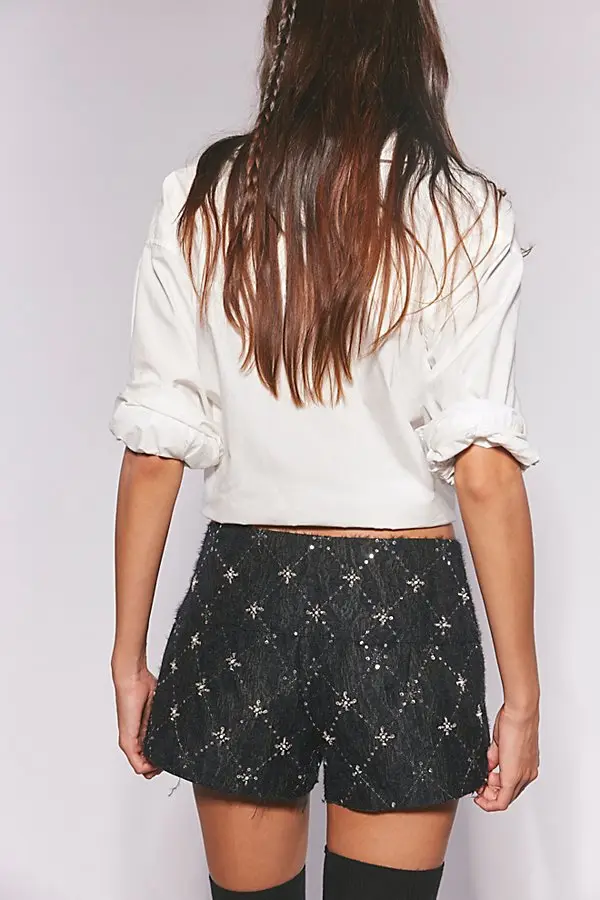 Free People Embellished Mini Shorts With Frayed Hem