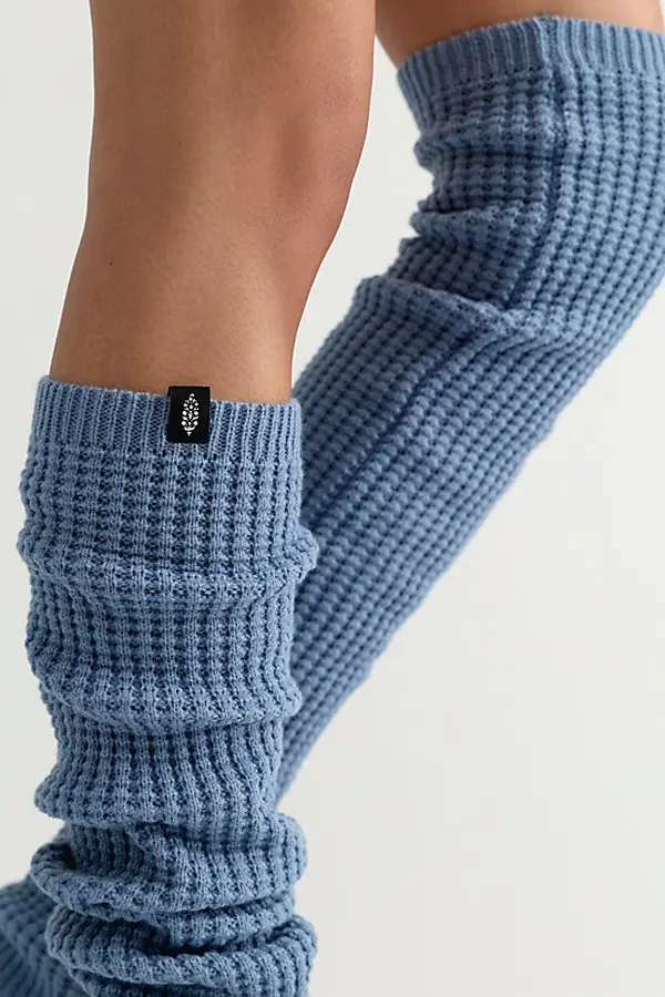Free People Waffle Knit Stirrup Leg Warmers - Blue Ash