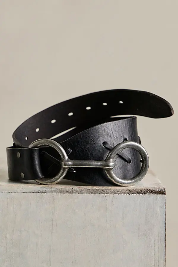 We The Free Wide Leather Waist Belt With Double Circle Buckle - Black