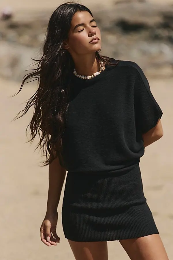 Free People Amara Mini Sweater Dress - Black