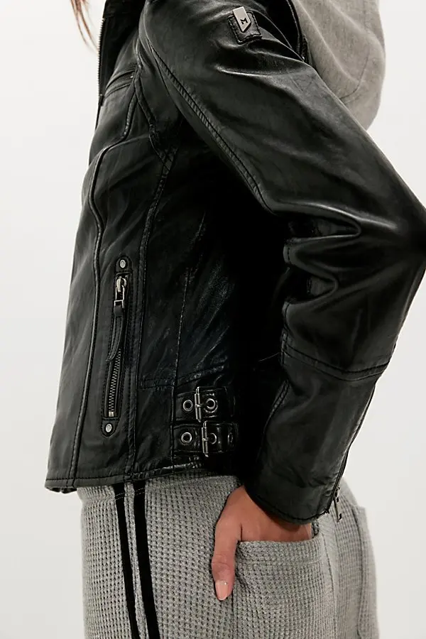 MAURITIUS LEATHER Mauritius Nola Leather Jacket With Removable Fleece Hood