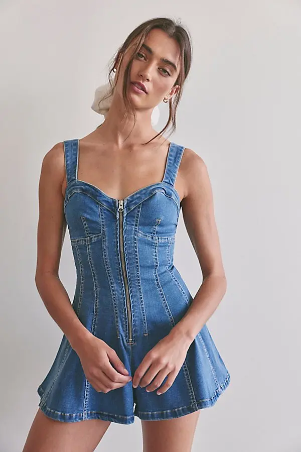 We The Free Delancey Flare Denim Romper - Backstage