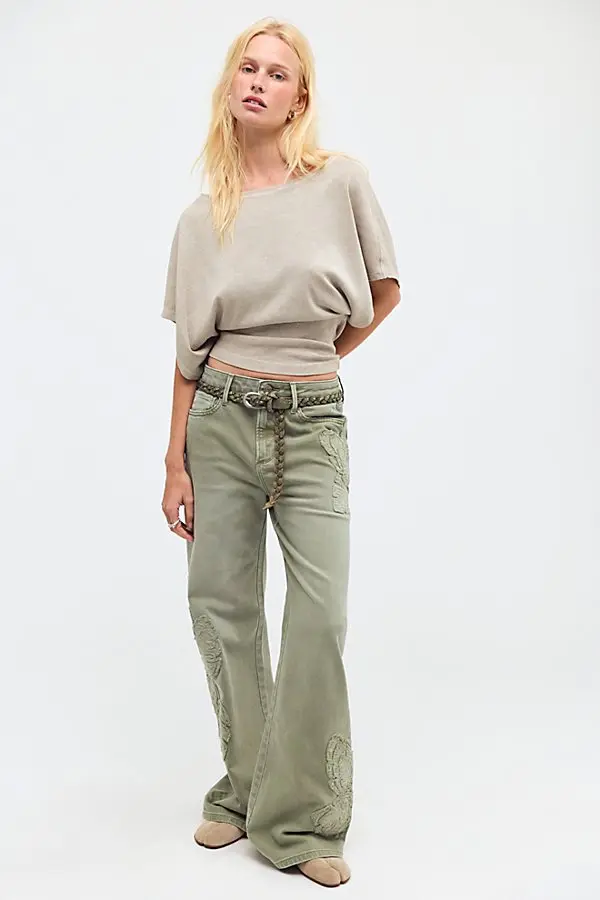 DRIFTWOOD Mid-rise Wide-leg Embroidered Jeans