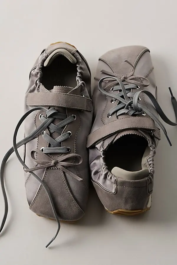 GRACE Jaz Lace-up Sneakerinas With Bow Detailing - Grey