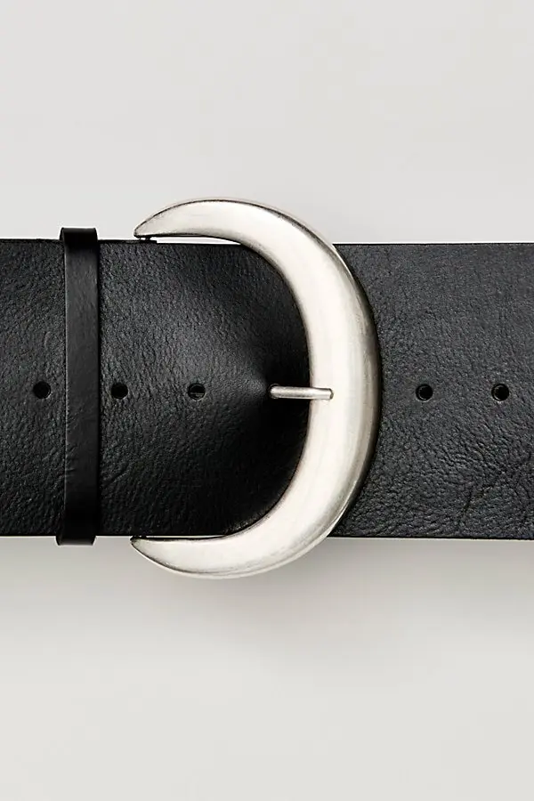 Free People Wide Leather Hip Belt With Metal Buckle - Black