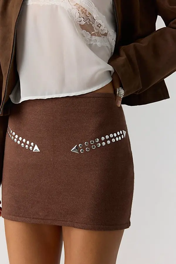 UNDERSTATED LEATHER Moonshine Skirt With Stud Details