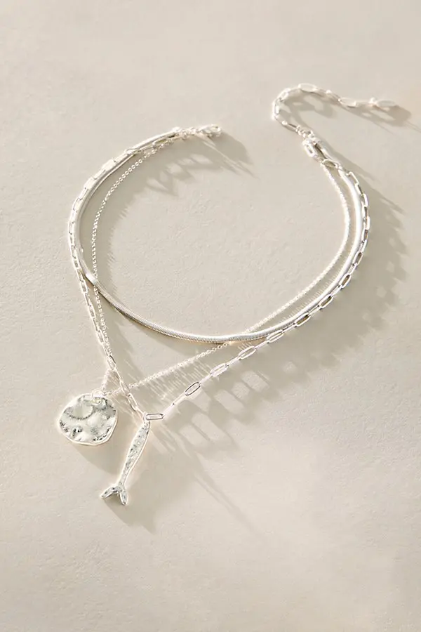 Free People Layered Coin Pendant Necklace - Silver Fish