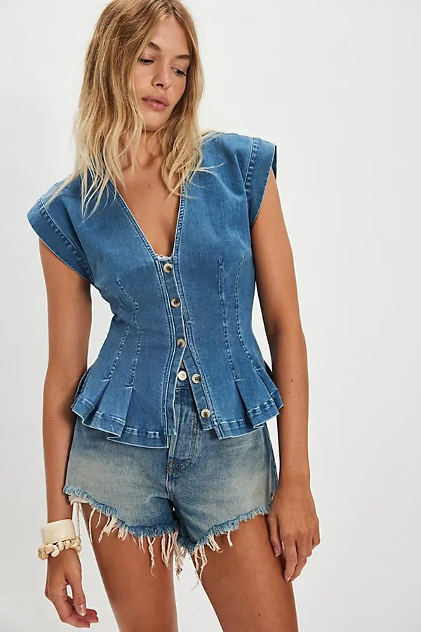 Free People Dylan Denim Vest Jacket