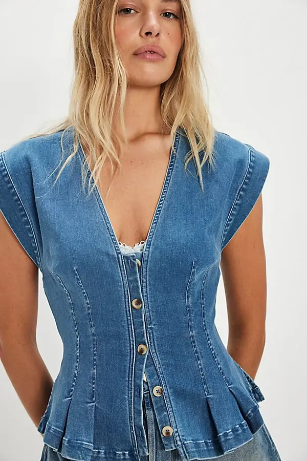 Free People Dylan Denim Vest Jacket
