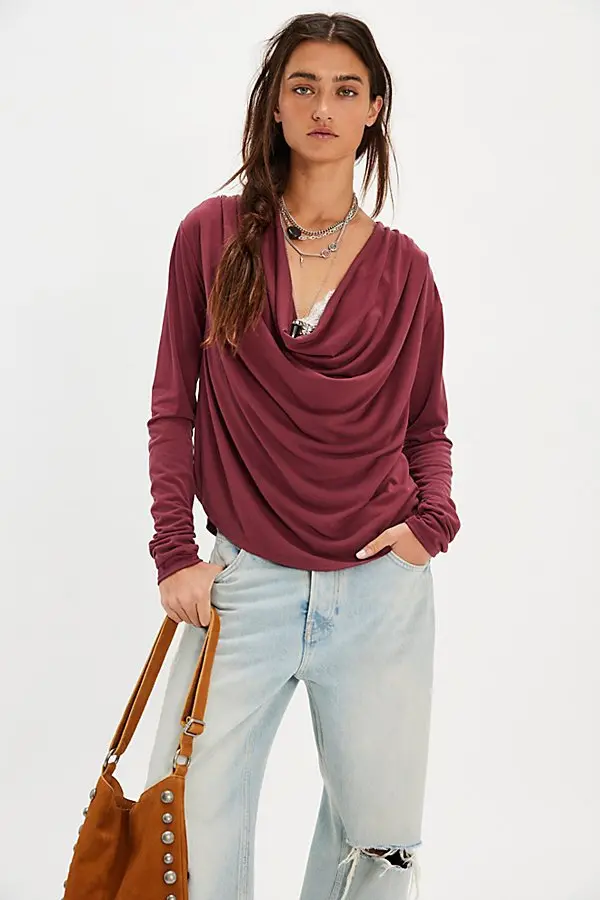 Free People Jane Draped Long Sleeve Top - Dionysus
