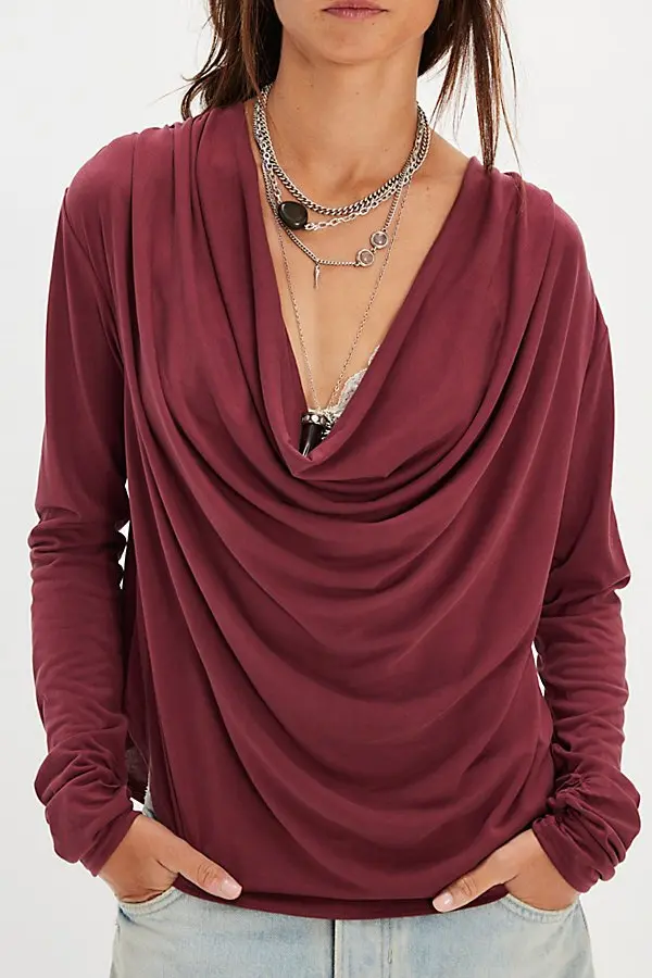 Free People Jane Draped Long Sleeve Top - Dionysus