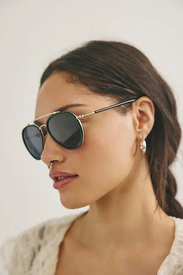 Free People Tatum Polarized Aviator Sunglasses - Black