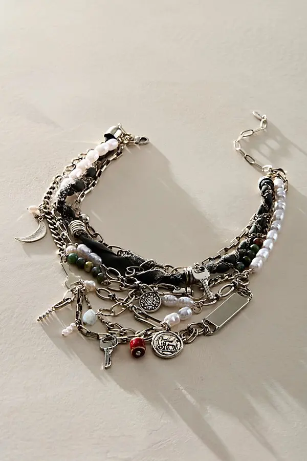 Free People Layered Charm Choker Necklace - Silver