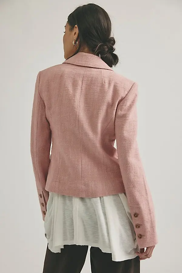 Free People Whip Smart Textured Blazer Jacket - Pink