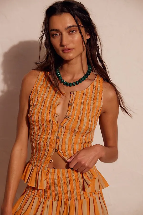 Free People Striped Cotton Poplin Set With Wide-leg Pants - Orange Combo