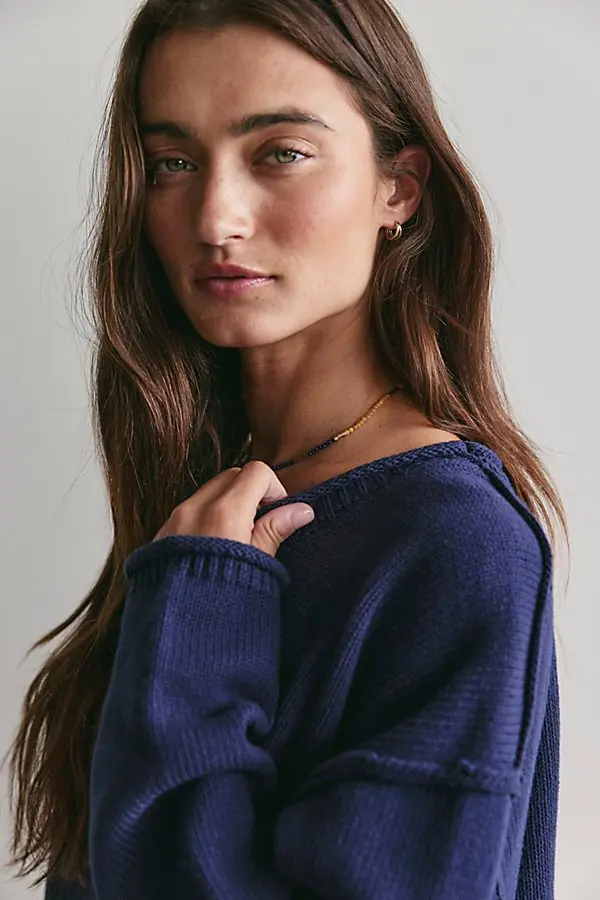 We The Free Ella Roll-neck Cotton Knit Sweater - Peacoat