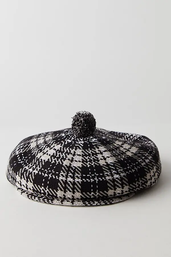 KANGOL Heritage Flat Cap With Pom Pom Detail - Black Check