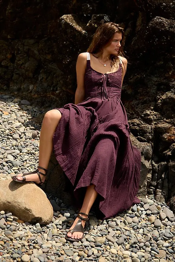 Free People Maxi Dress With Smocked Bodice And Tie Detail - Fudge