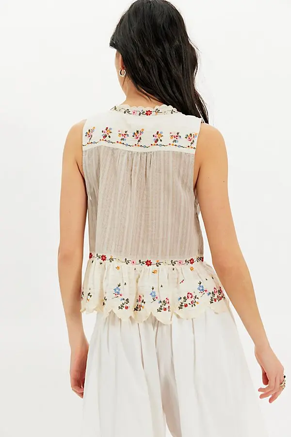 Free People Embroidered Peplum Blouse - Tea Combo