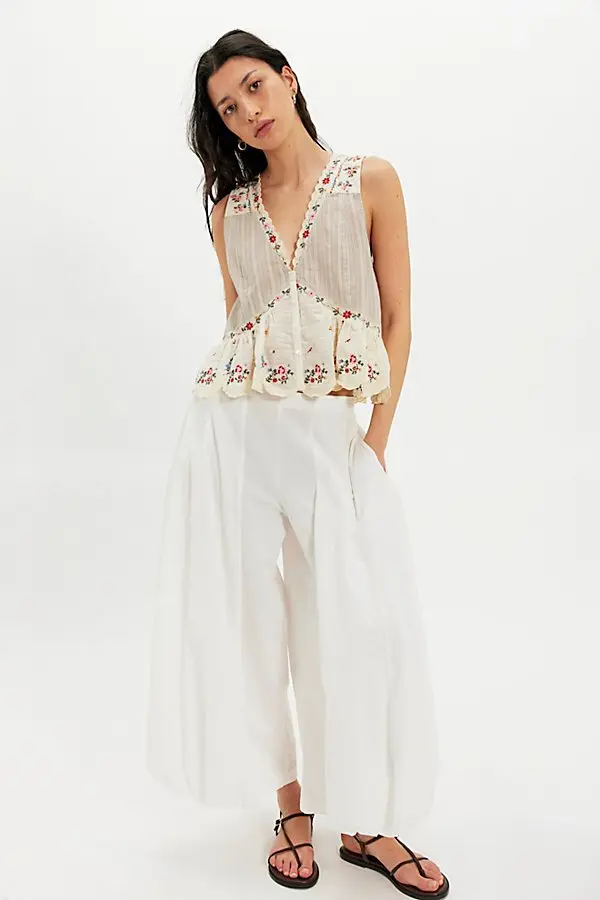 Free People Embroidered Peplum Blouse - Tea Combo