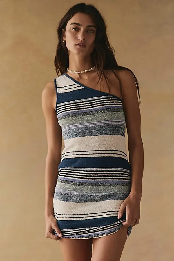 Free People One-shoulder Striped Sweater Mini Dress - Set Sail Combo