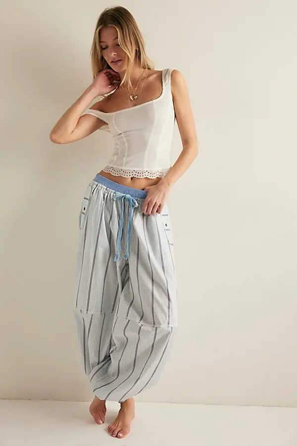 INTIMATELY Wide-leg Striped Lounge Pants - Chambray Combo