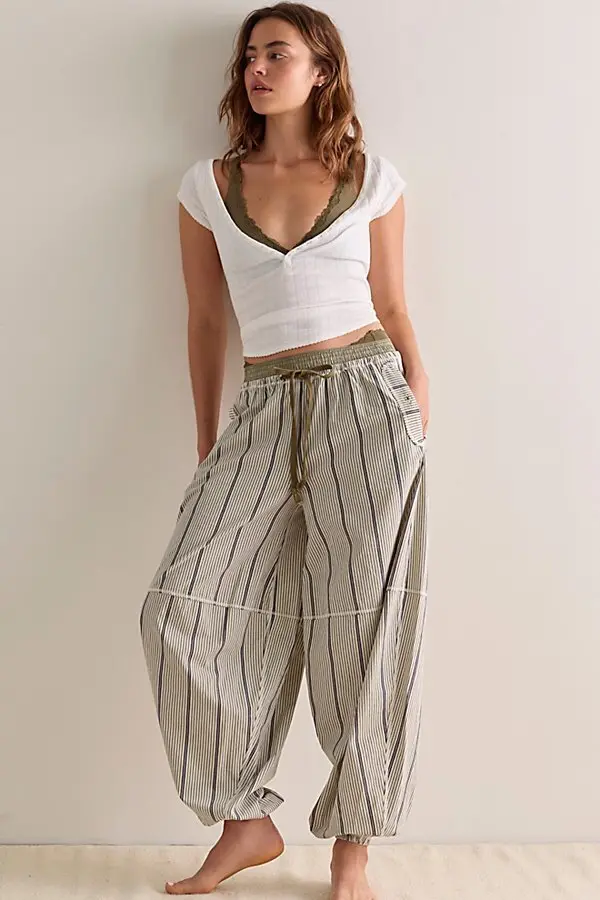 INTIMATELY Wide-leg Striped Lounge Pants - Olive Combo