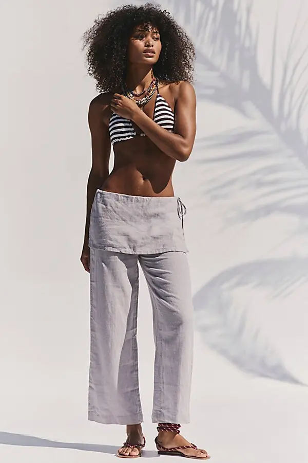 Free People Aqualuna Linen Skants By - Sleet Grey