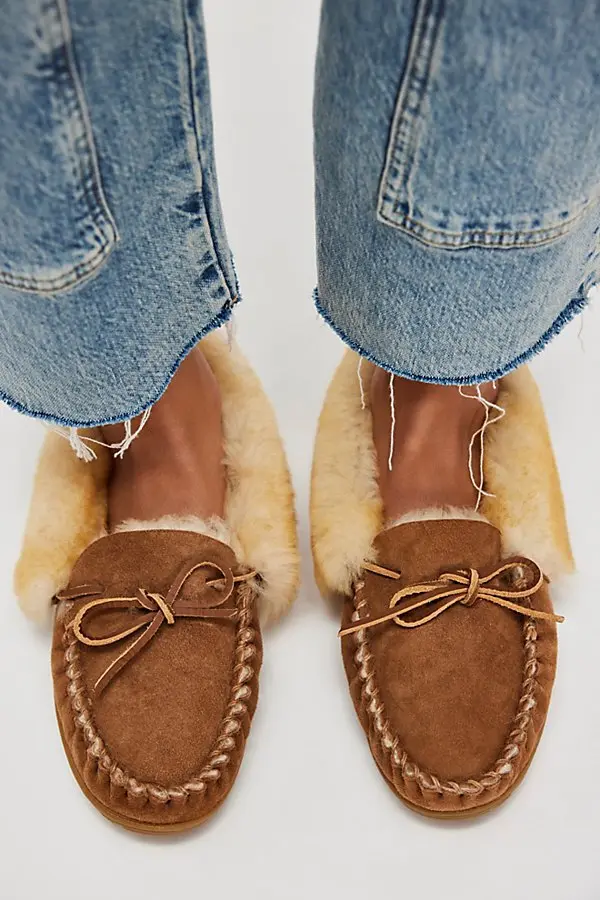 L.l.bean Suede Shearling Lined Moccasins - Brown