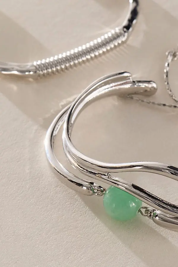 Free People Muse Stack Bangle Set - Silver/chocolate