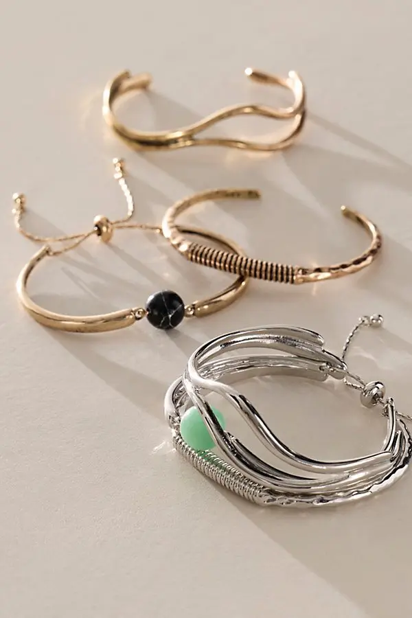 Free People Muse Stack Bangle Set - Silver/chocolate